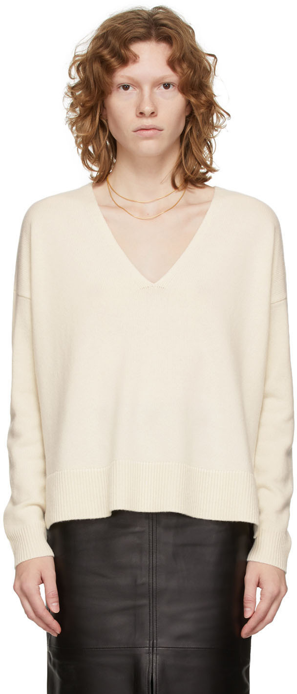 CO White Cashmere V-Neck Sweater CO