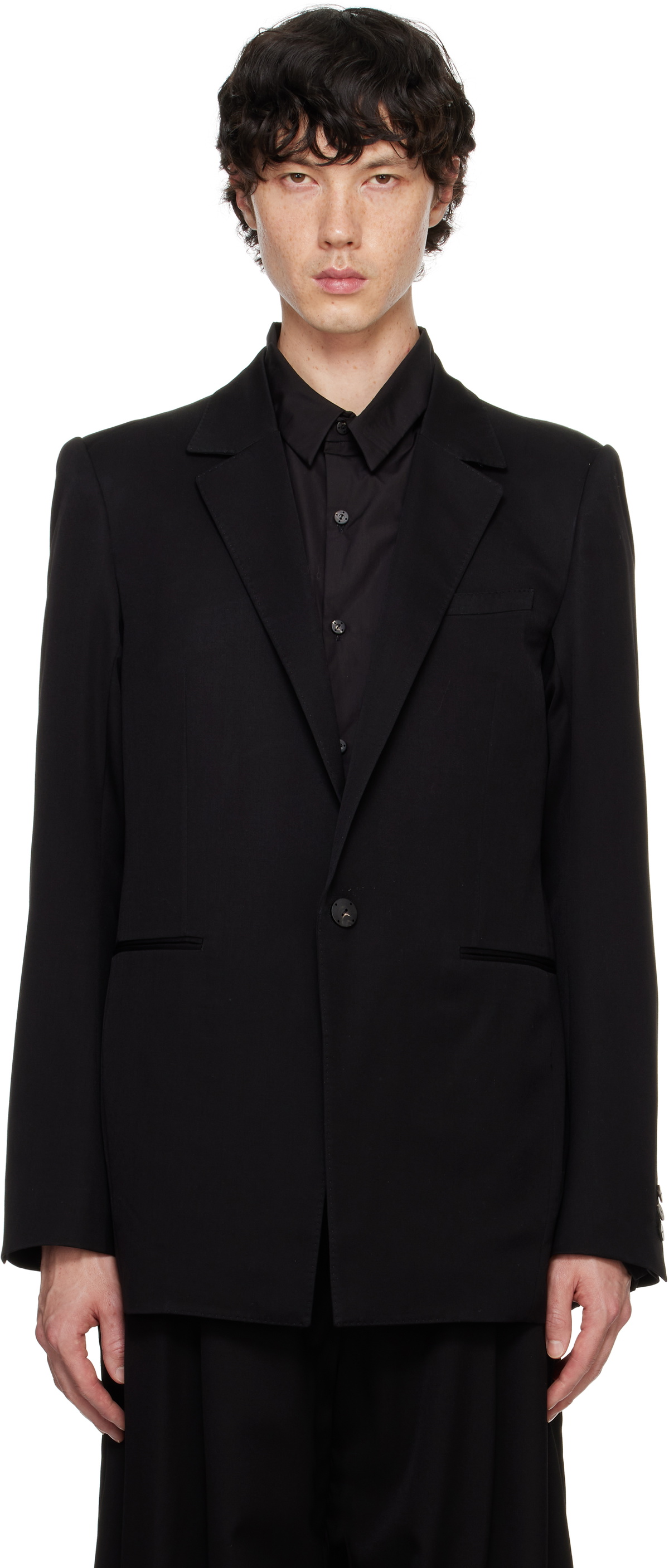 DEVOA Black Horn-Button Blazer