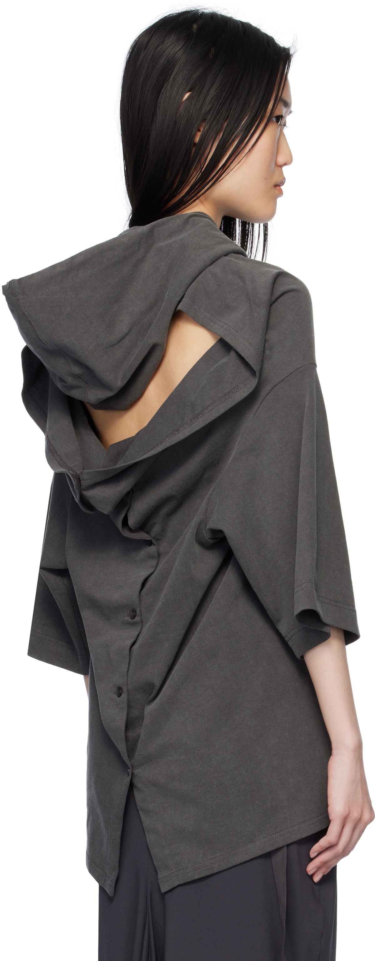 Pushbutton Gray Square Half Sleeve Hoodie Pushbutton