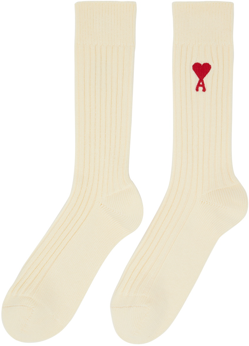 AMI Paris Three-Pack Off-White Ami de Cœur Socks AMI