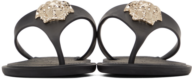 Versace Black & Gold Medusa Flip Flops Versace