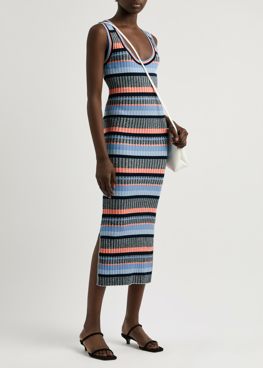 Veronica Beard Fabianna Striped Ribbed-knit Midi Dress Multicoloured ...