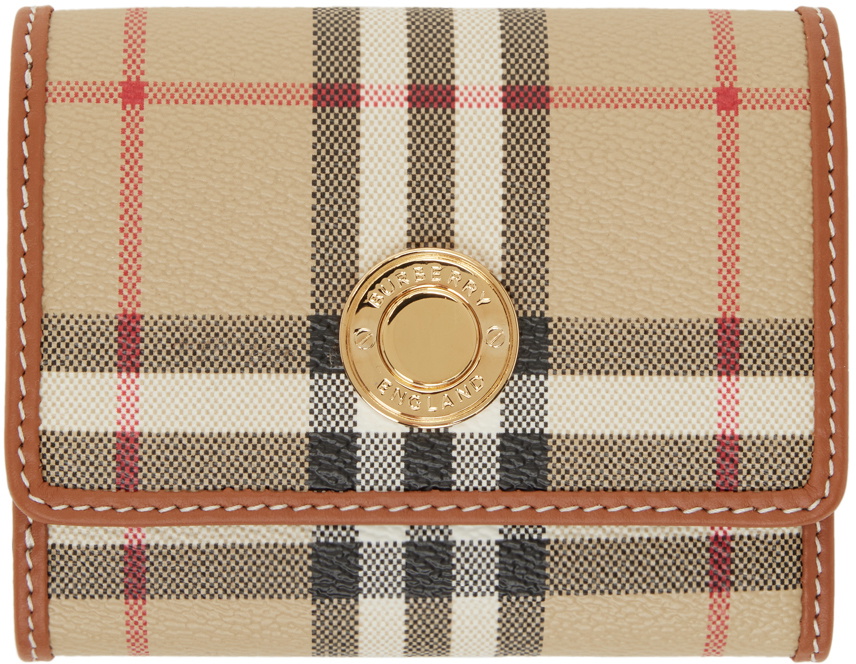 Burberry Beige Check & Leather Small Folding Wallet Burberry