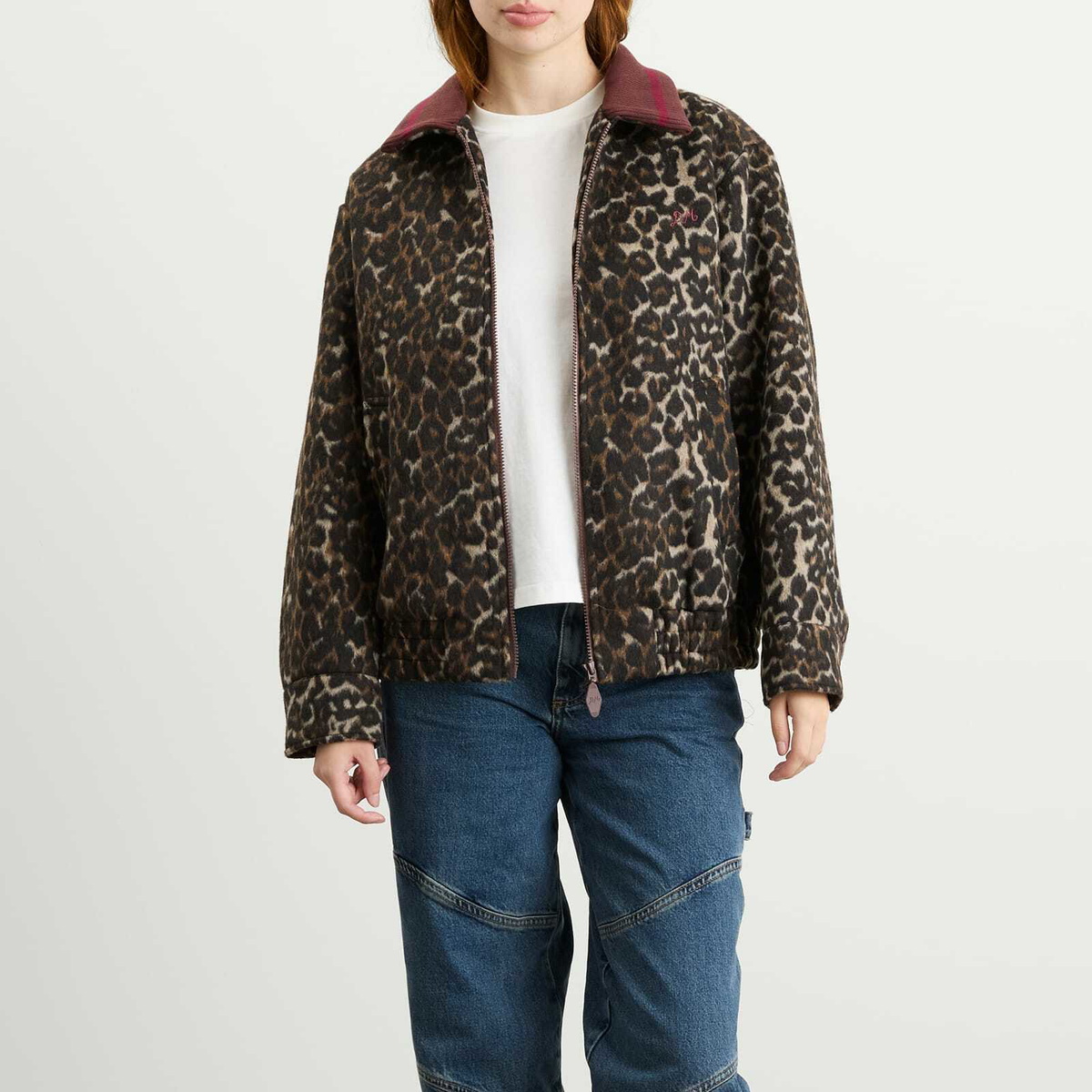 Damson Madder Women's Pixie Bomber Jacket in Leopard Damson Madder