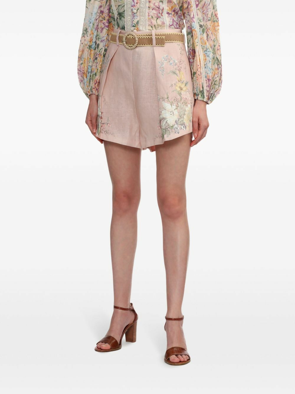 ZIMMERMANN Pink Waverly Linen Mini Shorts Zimmermann