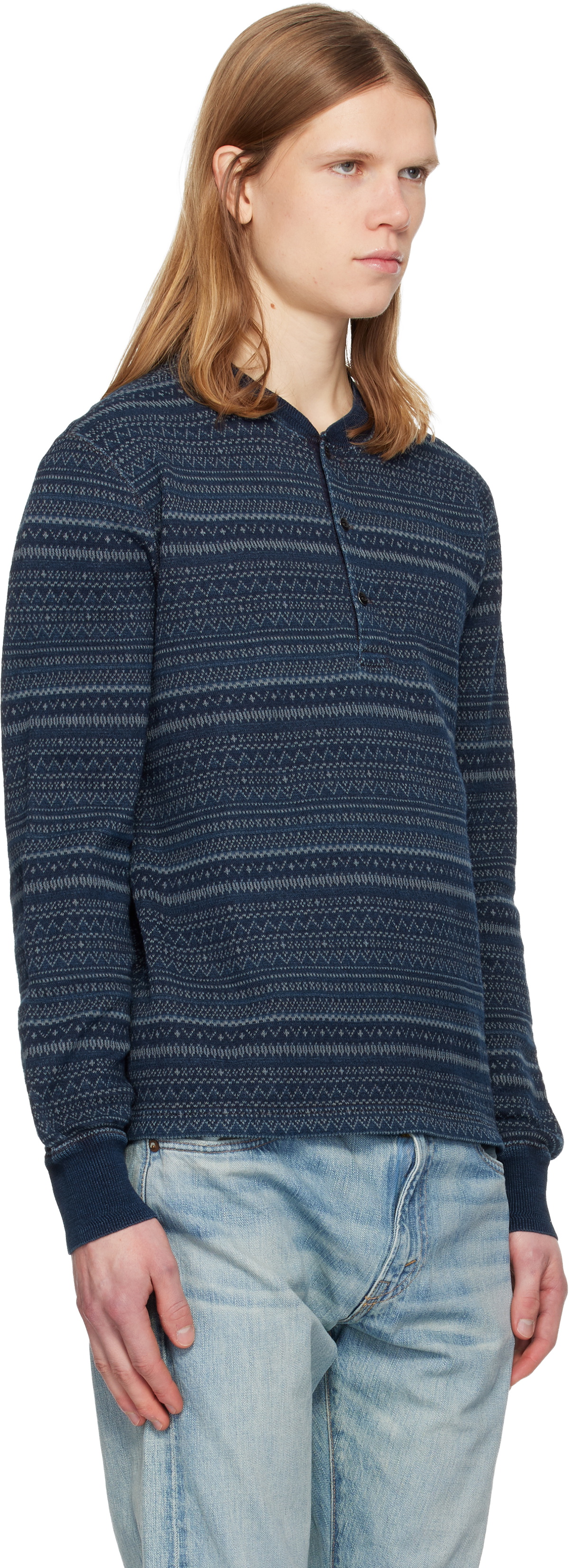 RRL Navy Indigo Jacquard Henley RRL