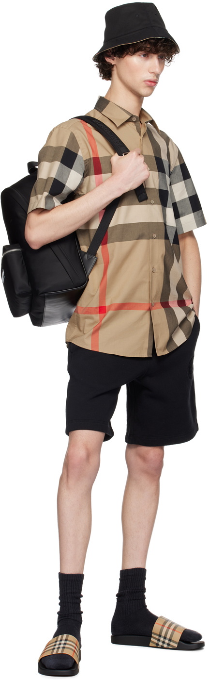 Burberry Beige & Black Check Slides Burberry