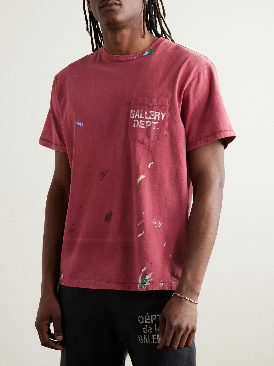Gallery Dept. - Logo-Print Paint-Splattered Cotton-Jersey T-Shirt - Red ...