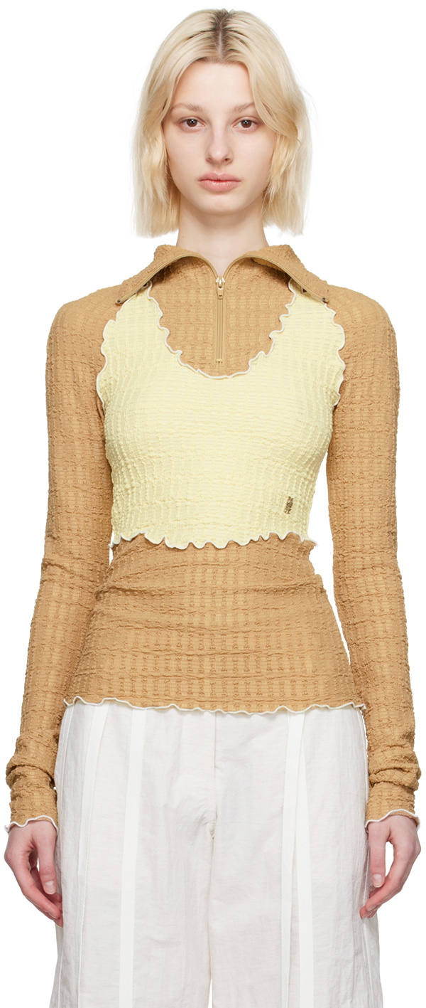 Kijun Tan & Yellow Half-Zip Polo Kijun