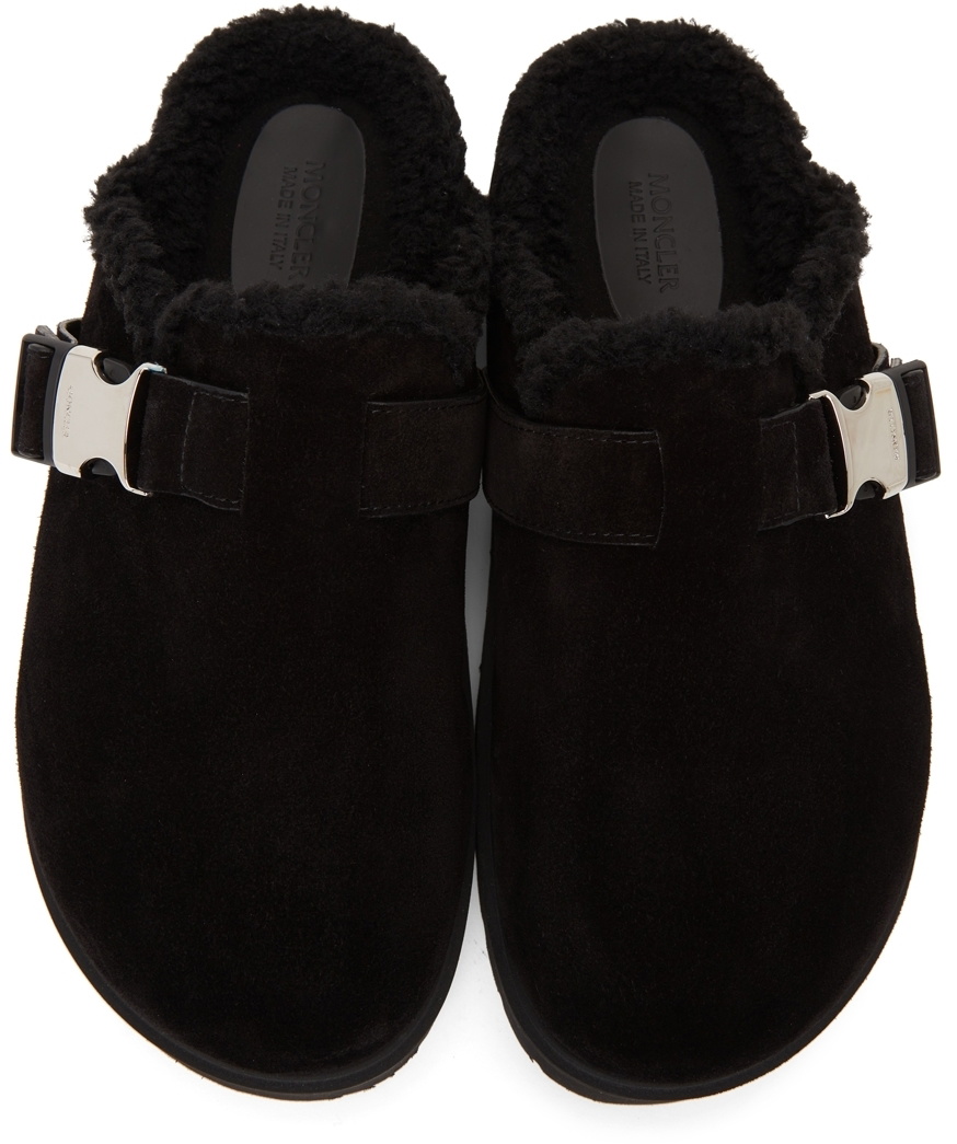 Moncler Black Suede Mon Mule Slides Moncler