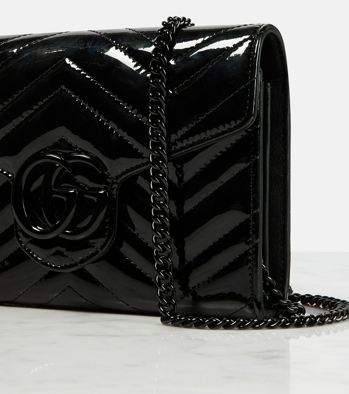 Gucci GG Marmont Mini patent leather wallet on chain Gucci