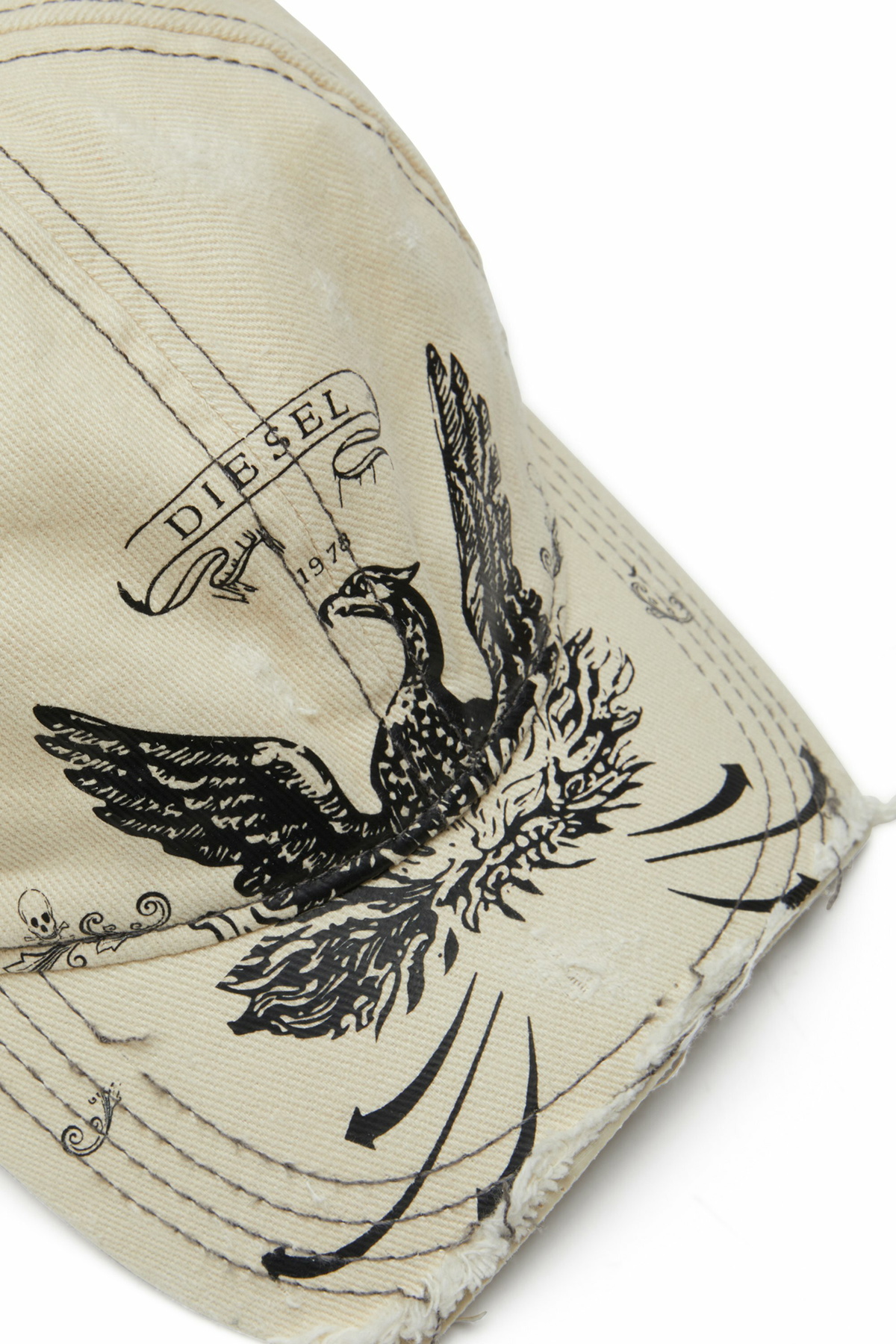 Diesel Distressed baseball cap with Phoenix print - Caps Mens in White ...