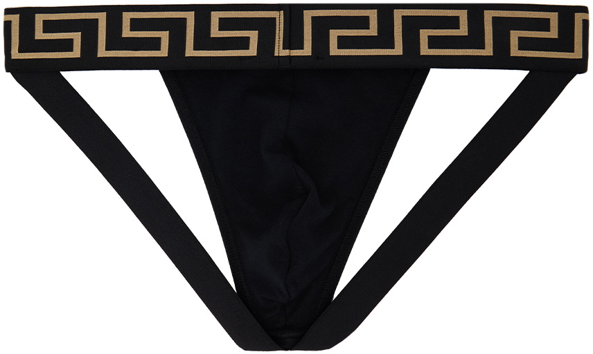 Versace Underwear Black Greca Border Jockstrap Versace Underwear