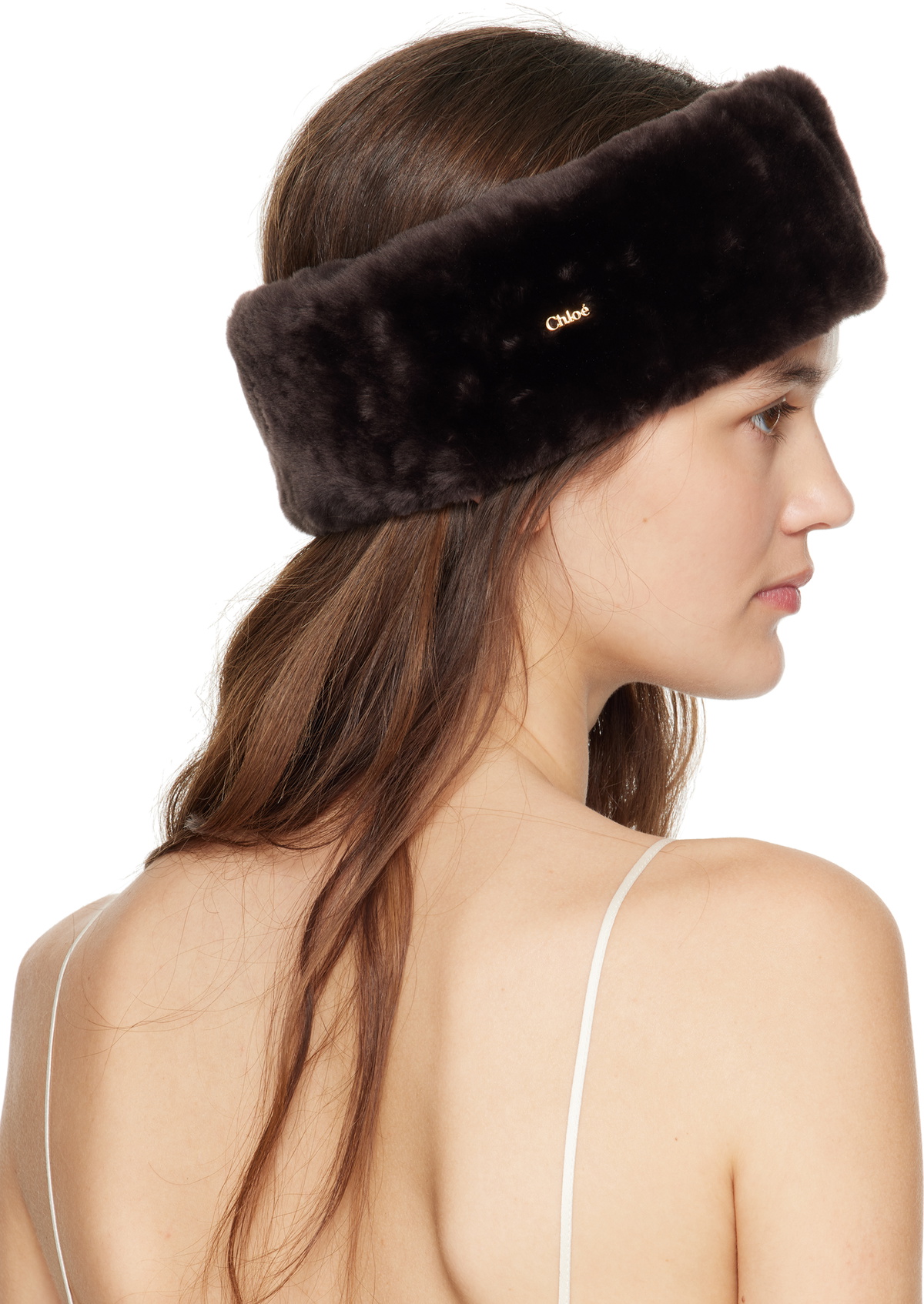 Chloé Brown Shearling Headband Chloe