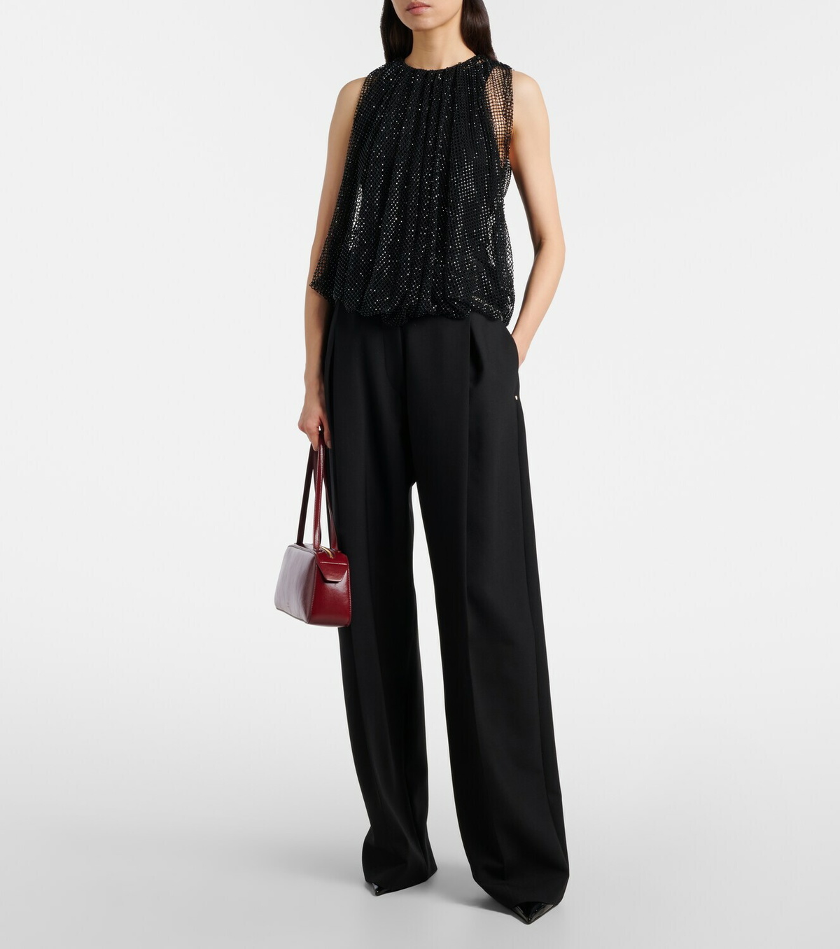 Sportmax Embellished mesh and jersey top Sportmax