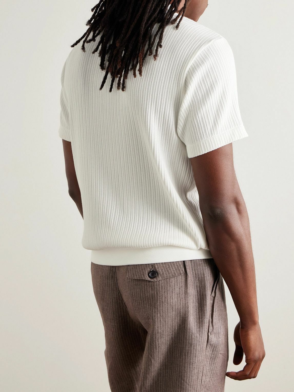 Oliver Spencer - Westcott Ribbed Organic Cotton Polo Shirt - Neutrals ...