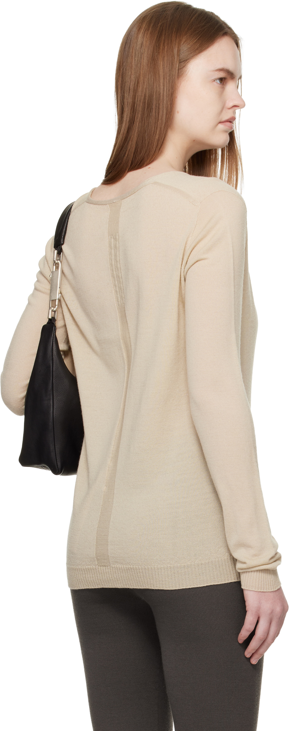 Rick Owens Beige Temple Extreme V Neck Pull Sweater Rick Owens