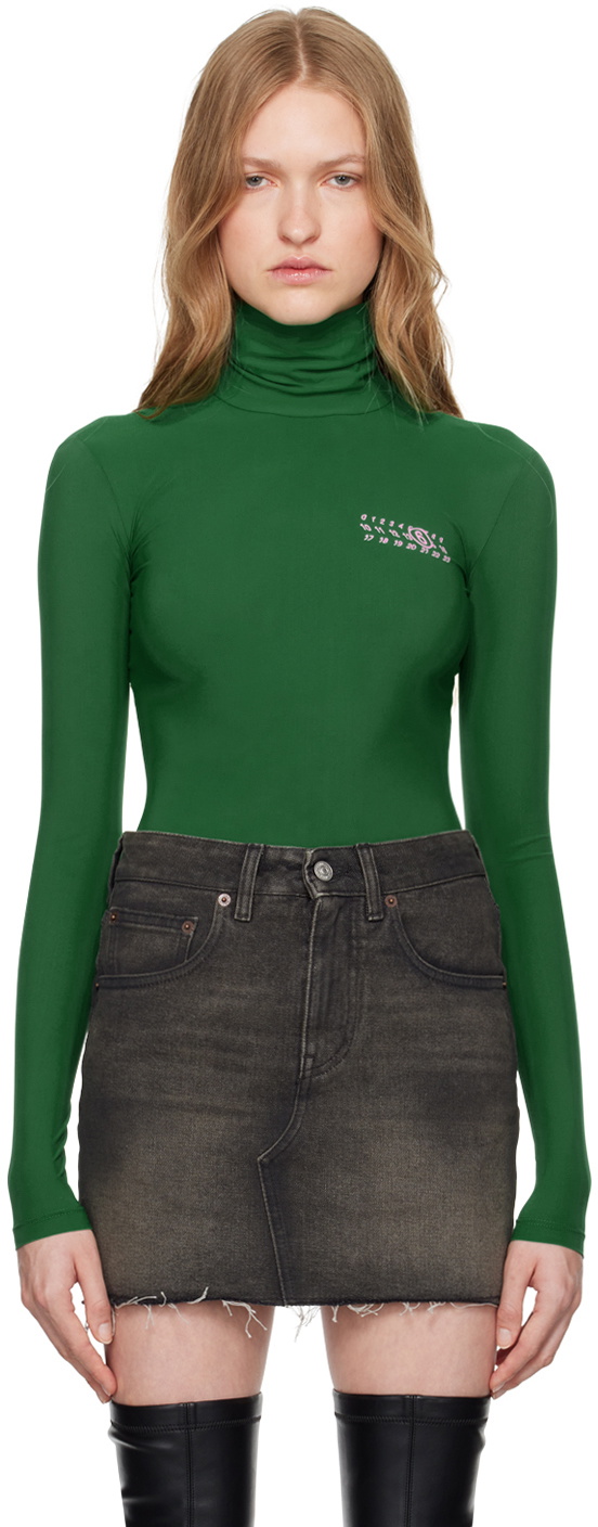 MM6 Maison Margiela Green Jersey Bodysuit MM6 Maison Margiela
