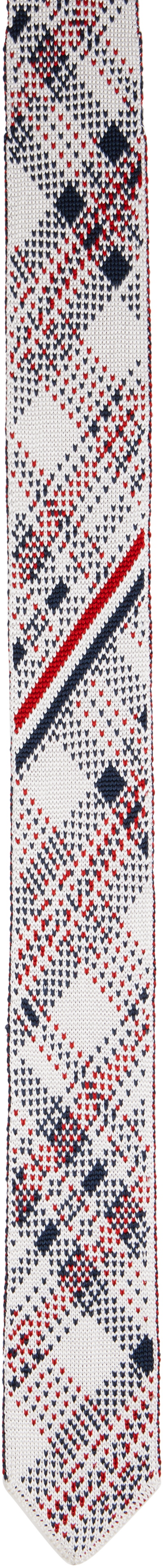 Thom Browne White Madras Check Jacquard Silk Knit Tie Thom Browne