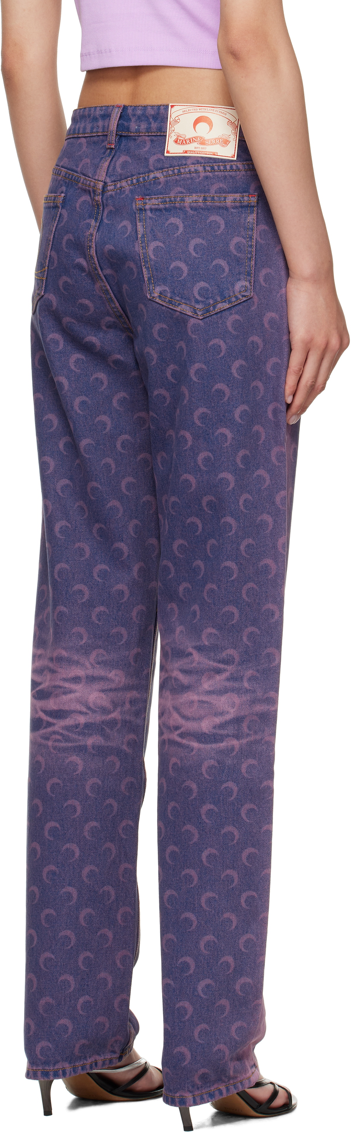 Marine Serre Purple Moon Laser Denim Loose Jeans Marine Serre