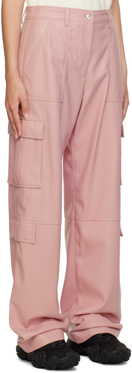 MSGM Pink Cargo Pockets Faux-Leather Trousers MSGM