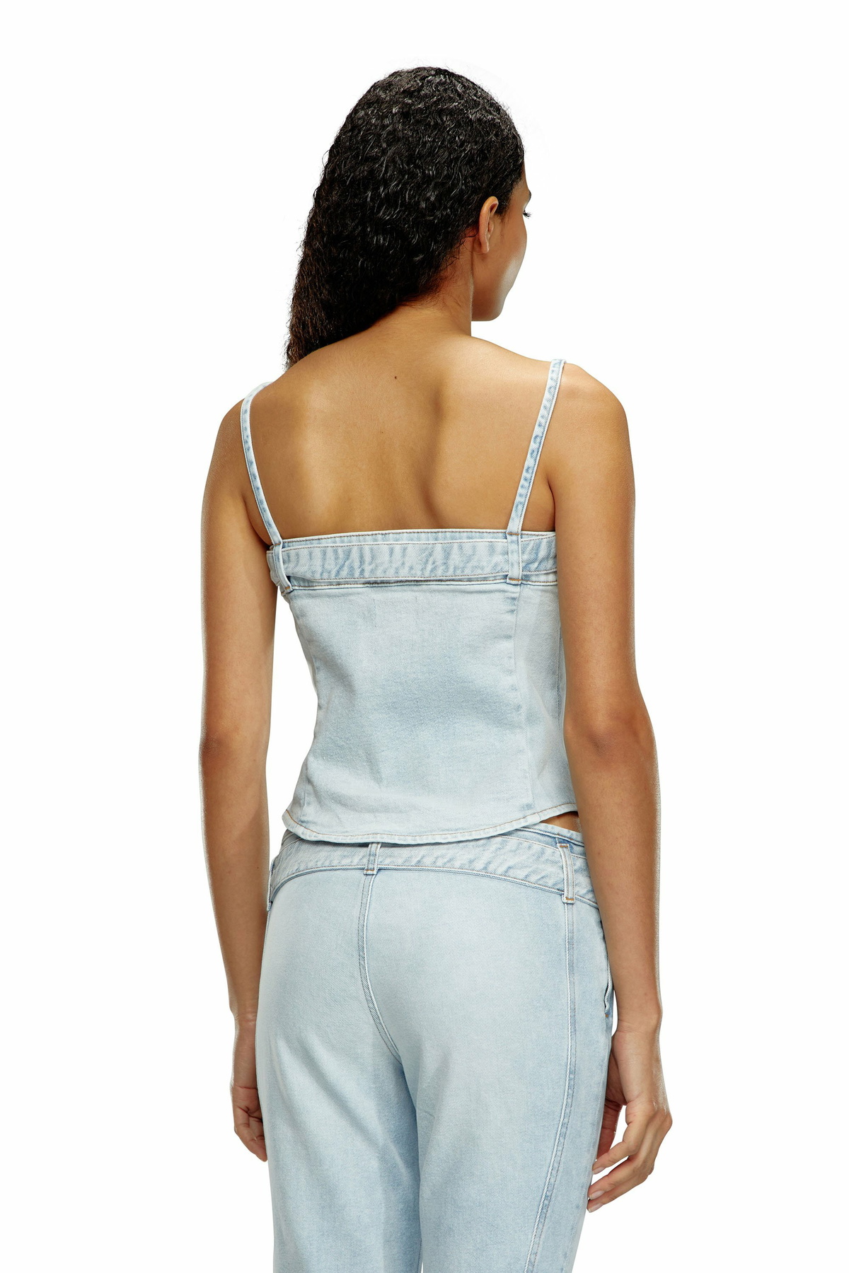 Diesel Cropped denim top with logo belt - Tops Womens in Blue Diesel