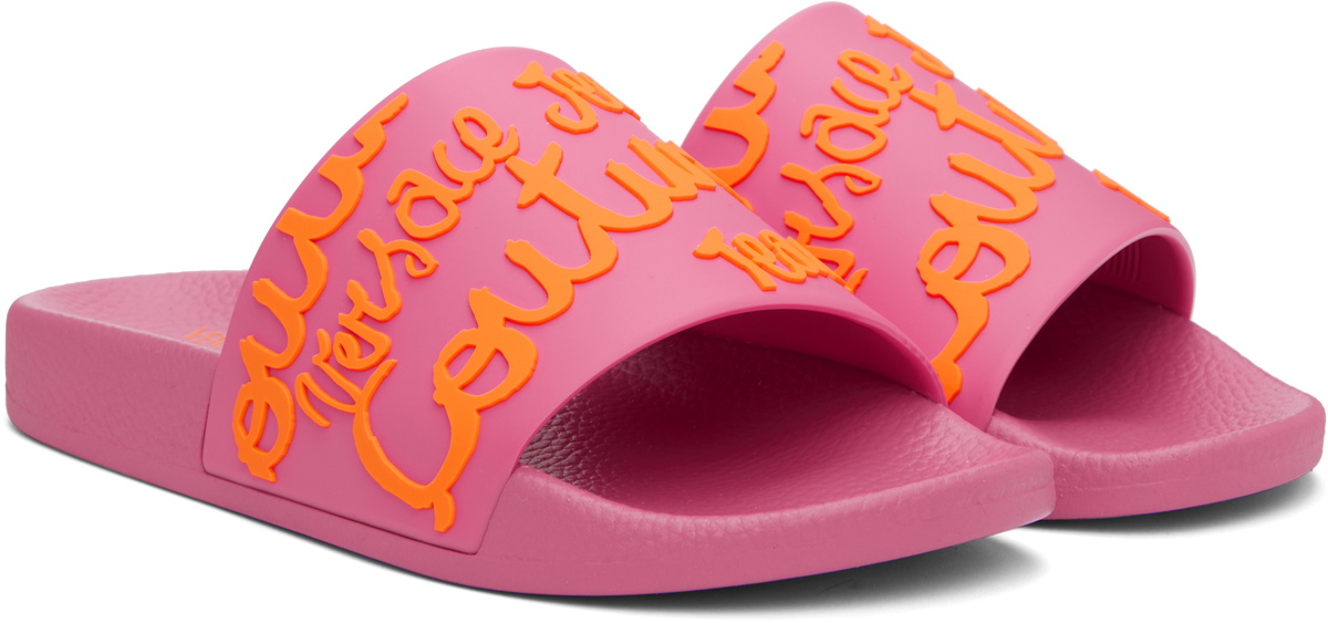 Versace Jeans Couture Pink Logo Shelly Pool Slides Versace