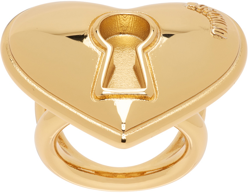 Moschino Gold Heart Lock Ring Moschino