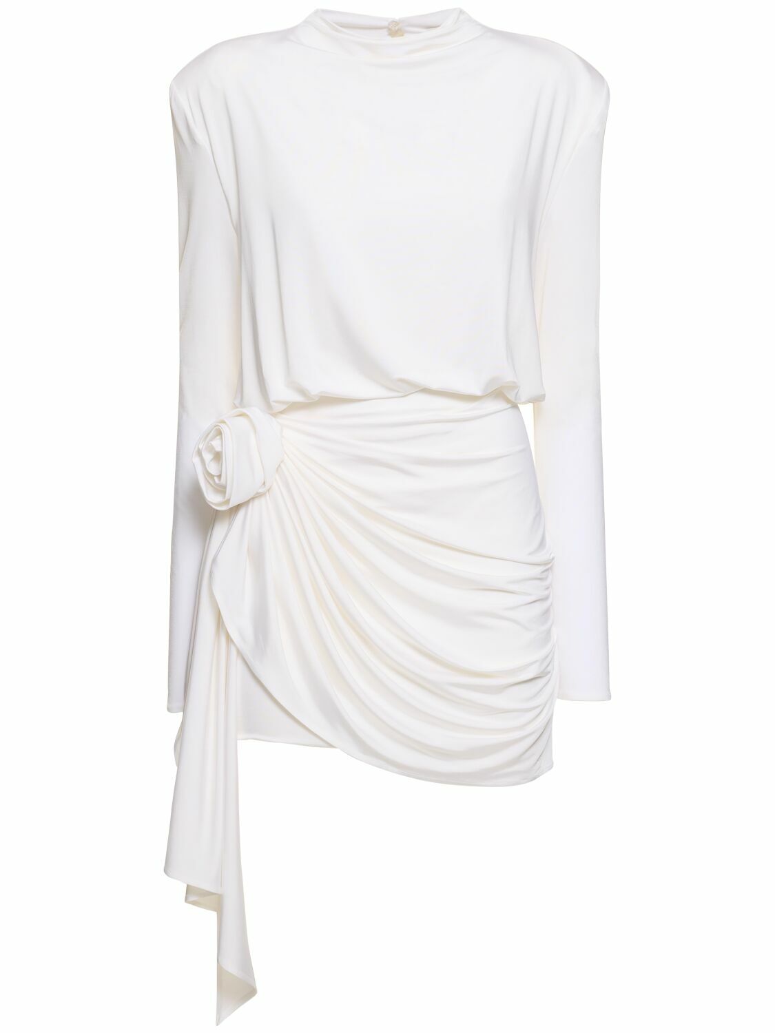 MAGDA BUTRYM Jersey Draped Mini Dress with Flower Magda Butrym