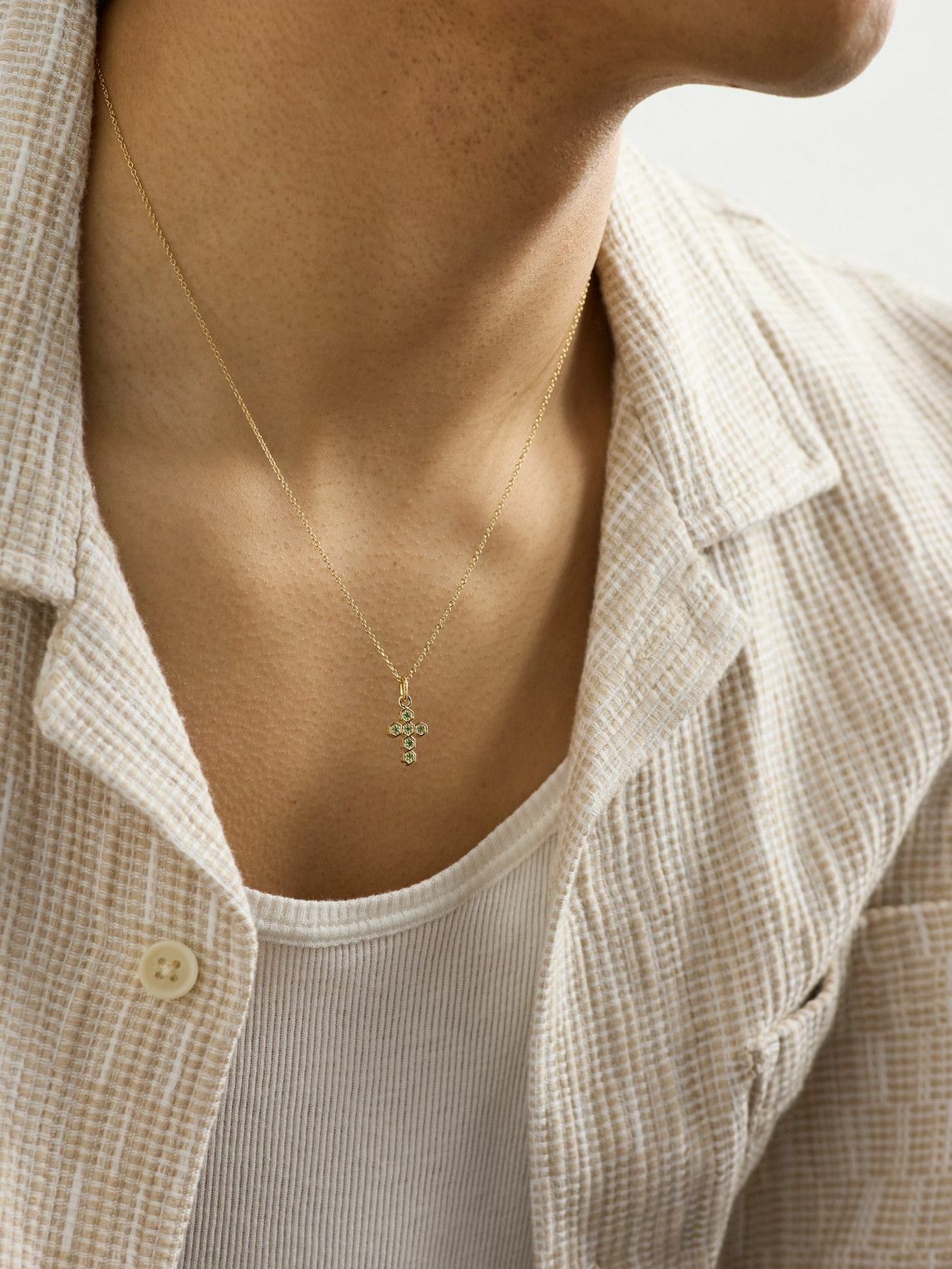 KOLOURS JEWELRY - Hexagon Cross Mini Gold Emerald Necklace KOLOURS JEWELRY