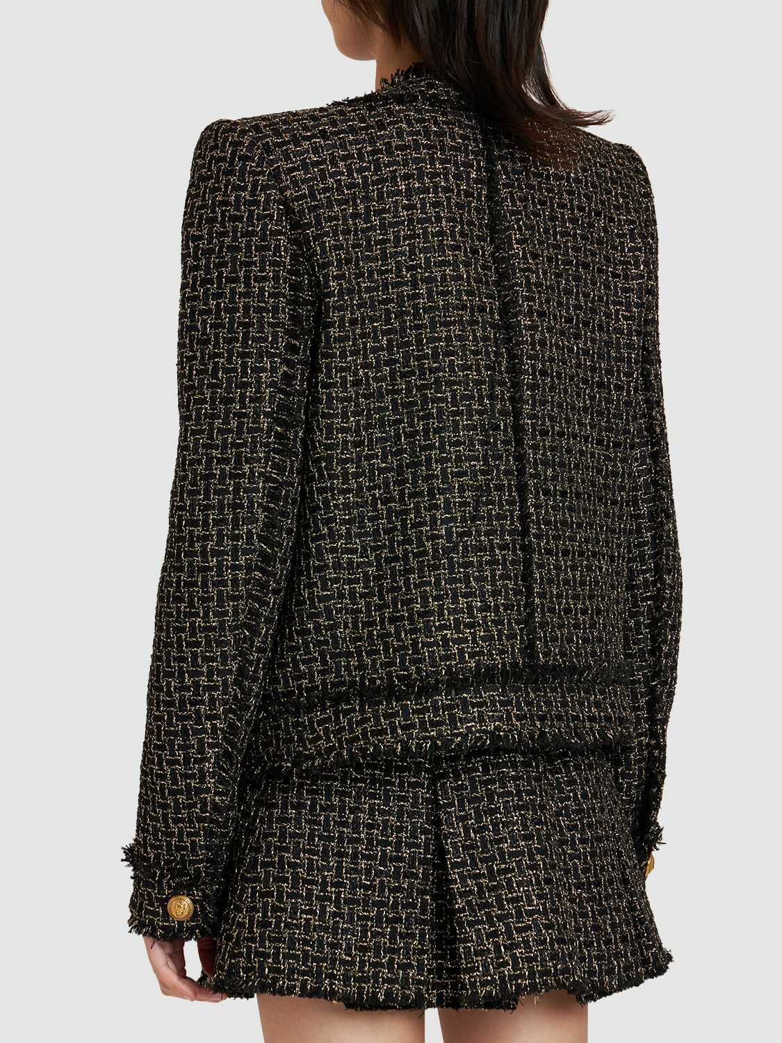BALMAIN - Lurex Tweed Collarless Jacket Balmain