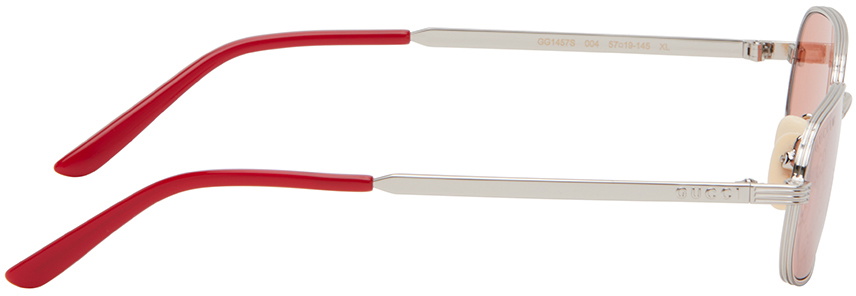Gucci Silver & Red Rectangular Sunglasses Gucci