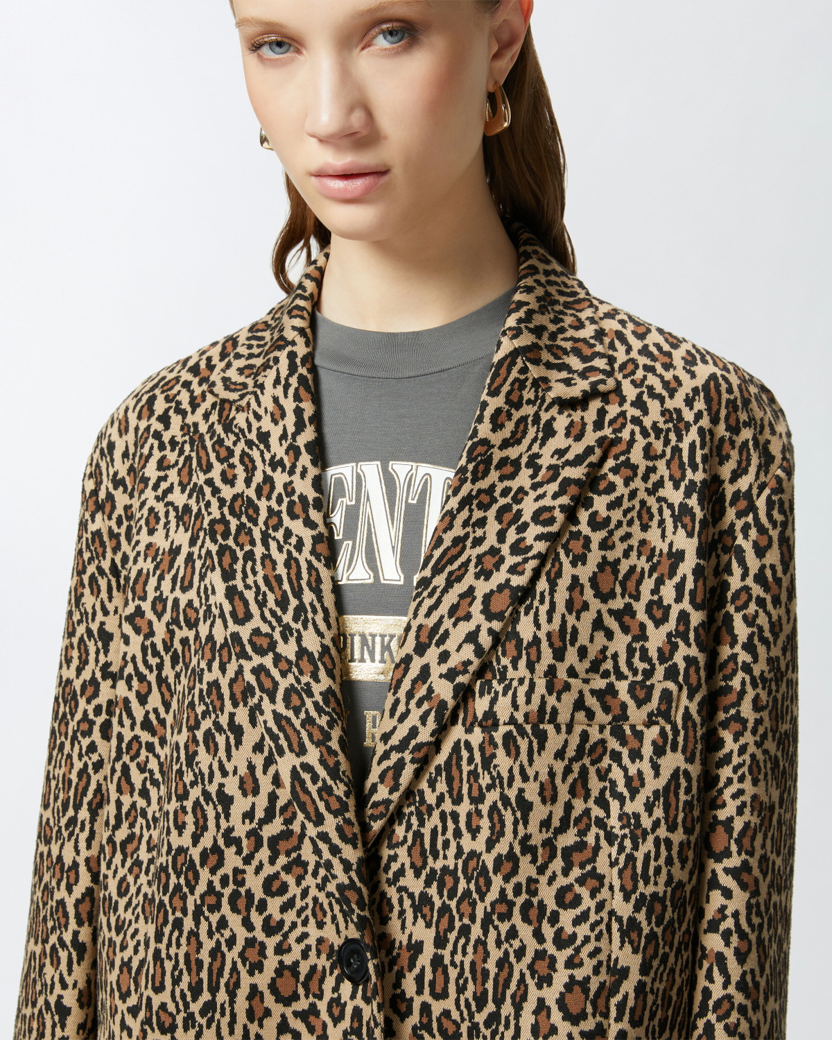 Pinko Oversized Spotted Single Breasted Blazer Multi. Beige/Black Pinko