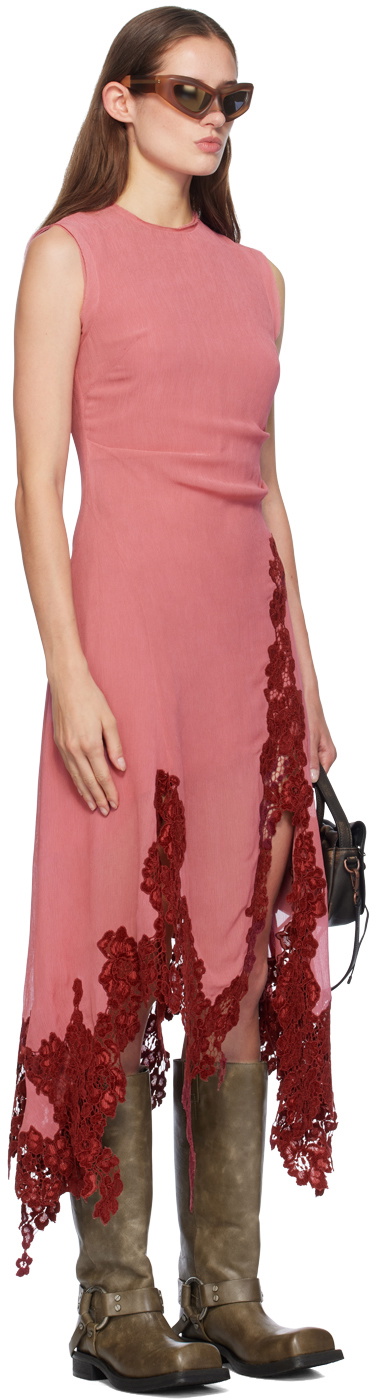 Acne Studios Pink Lace Trim Midi Dress Acne Studios