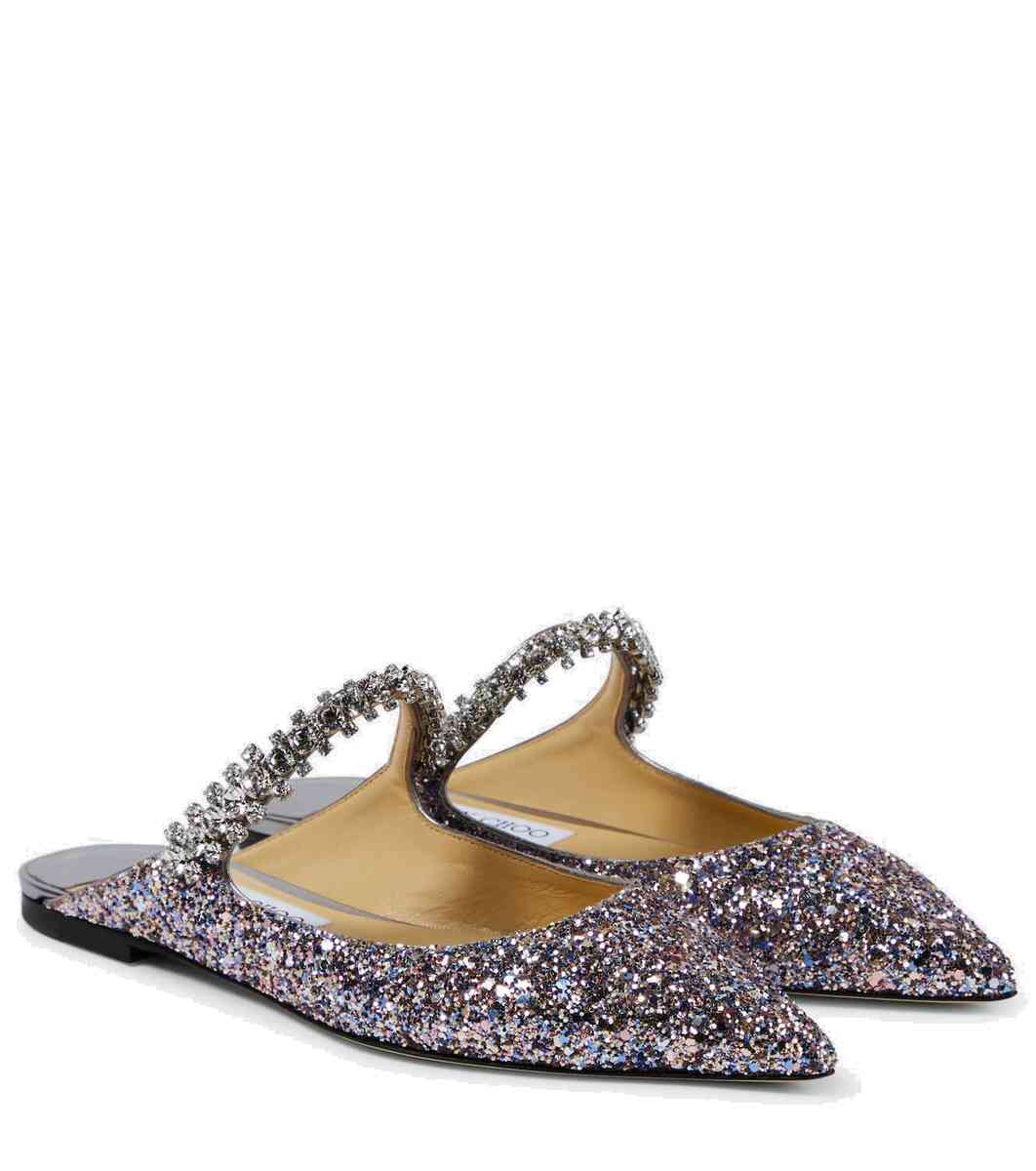 Jimmy Choo Bing embellished leather-trimmed flats Jimmy Choo