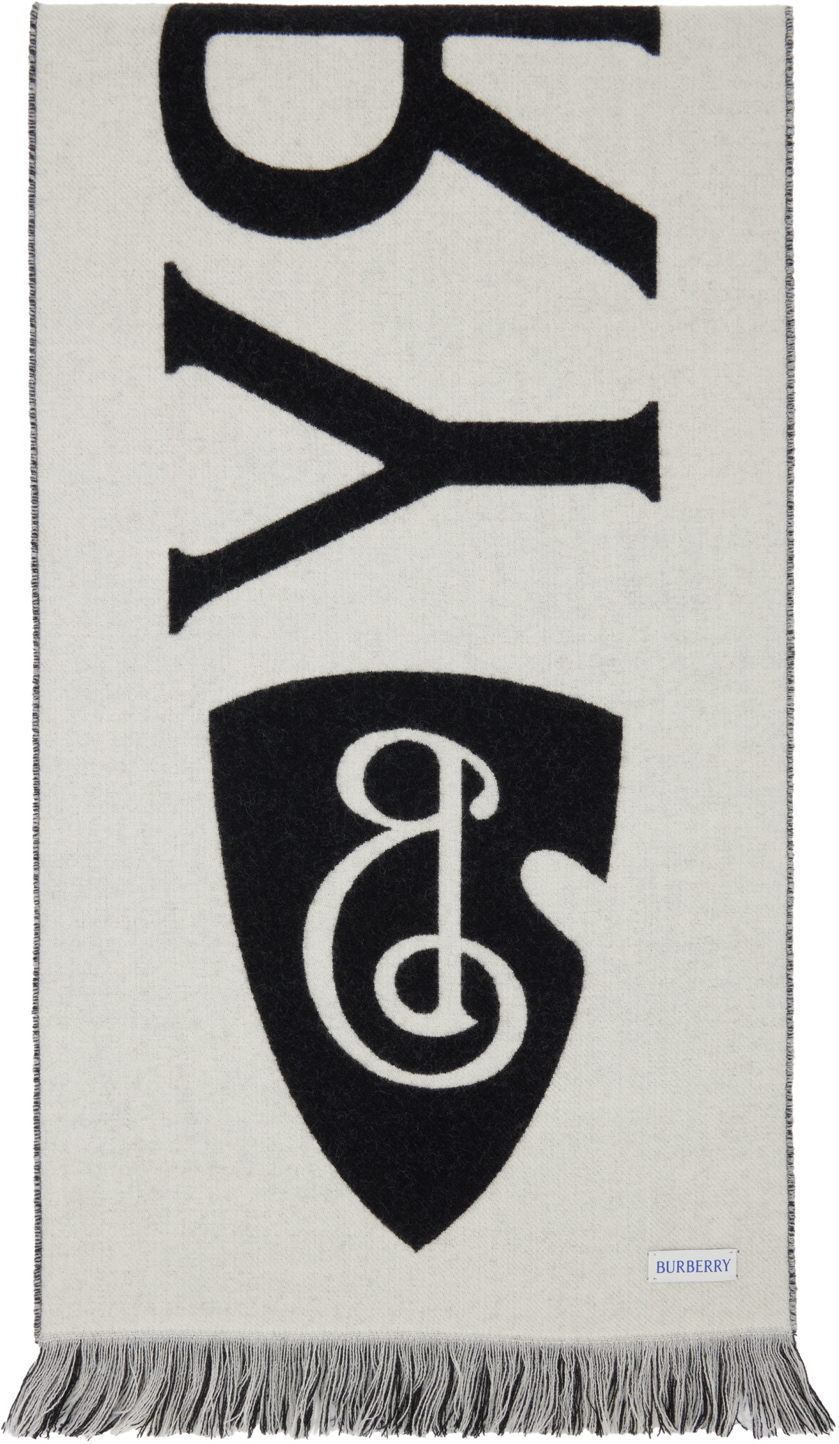 Burberry Black & Gray 'Burberry' Text Wool Scarf Burberry
