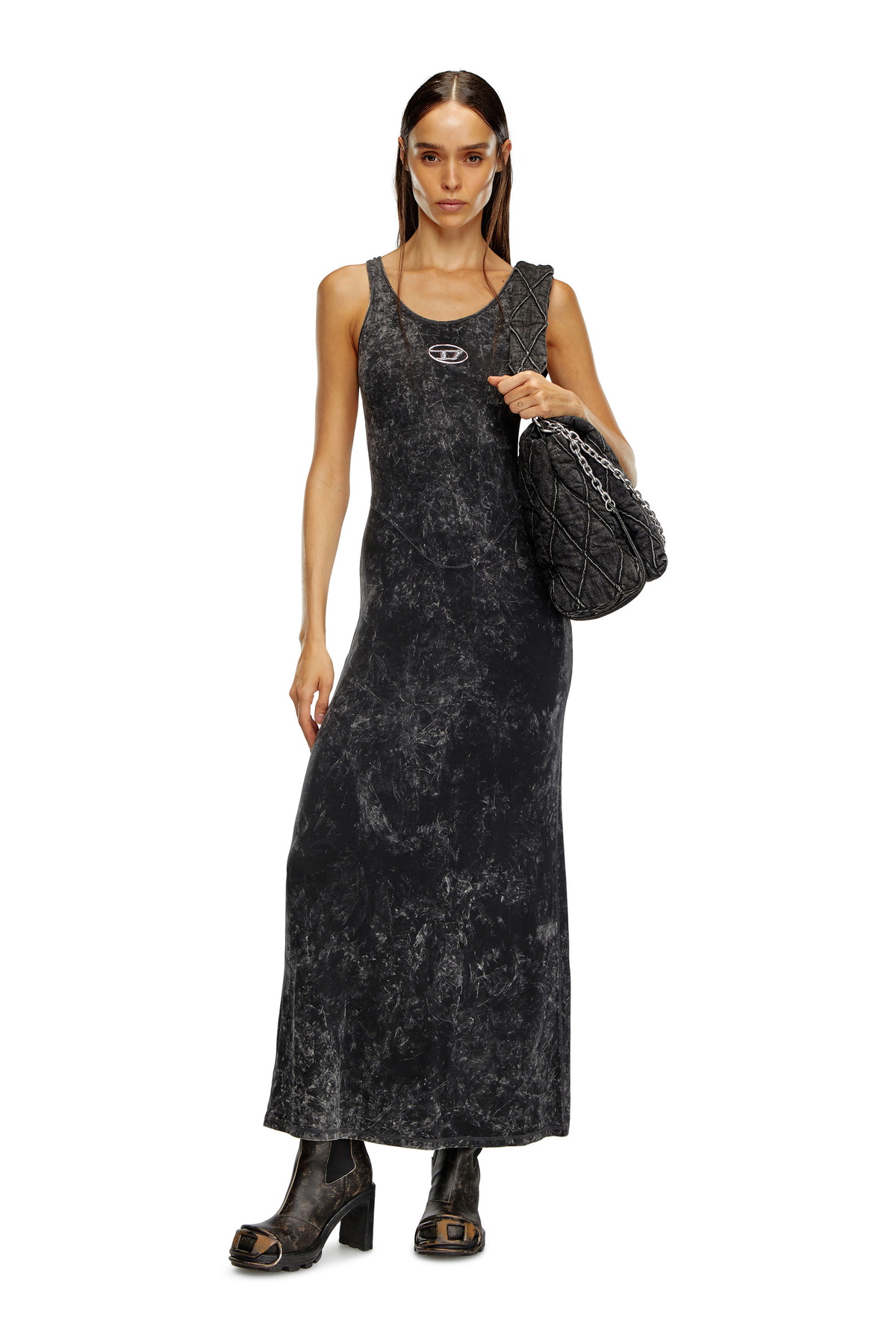 Diesel Maxi dress in marbled stretch jersey - Dresses Womens in Black ...