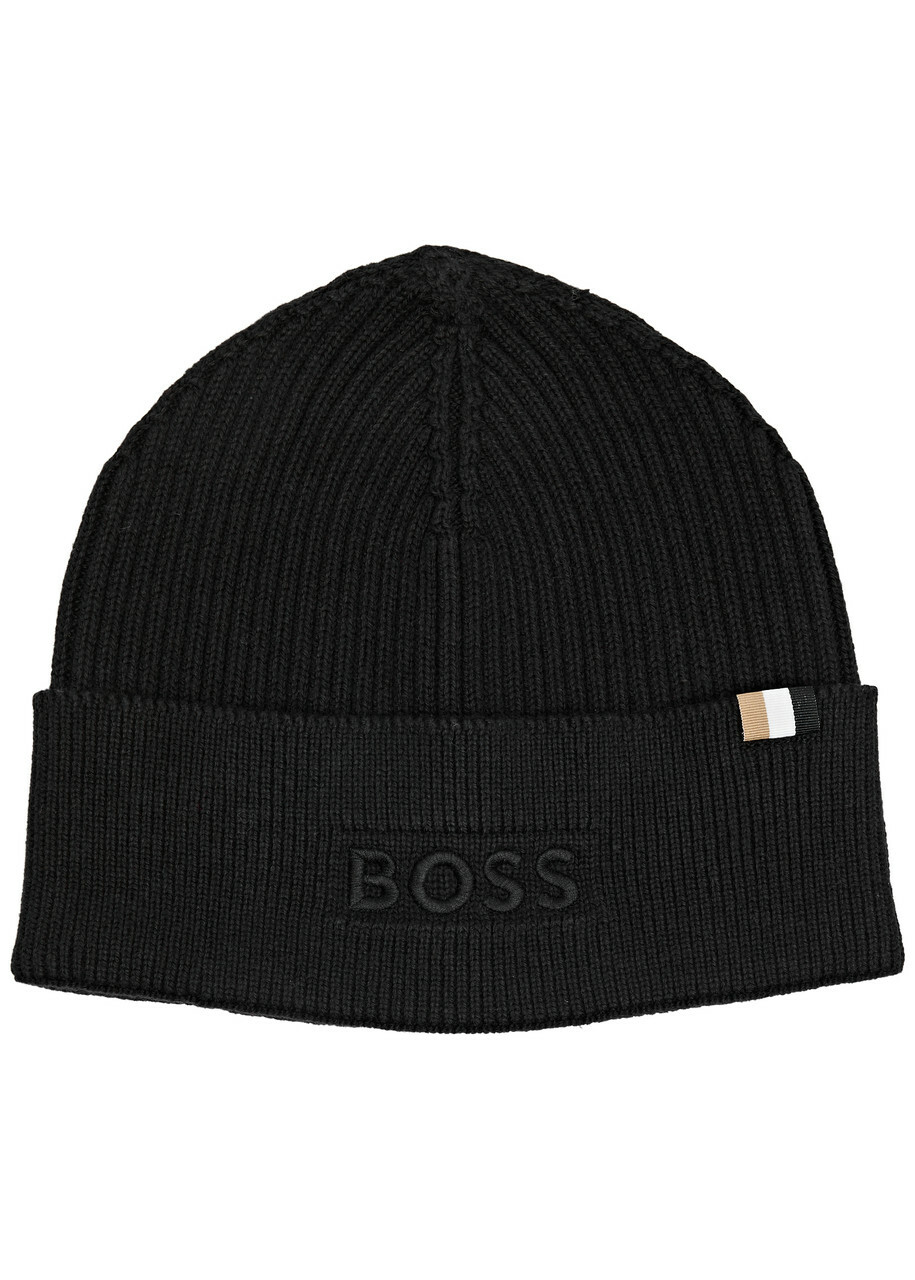 Boss Magico Logo Cotton-blend Beanie - Black - One Size BOSS