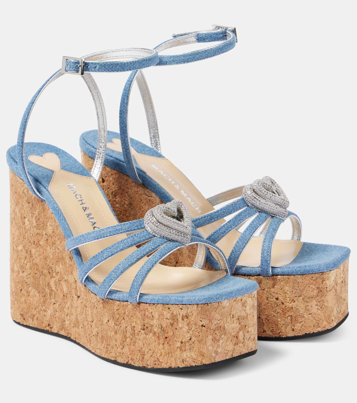 Mach & Mach Double Heart denim wedges MACH & MACH
