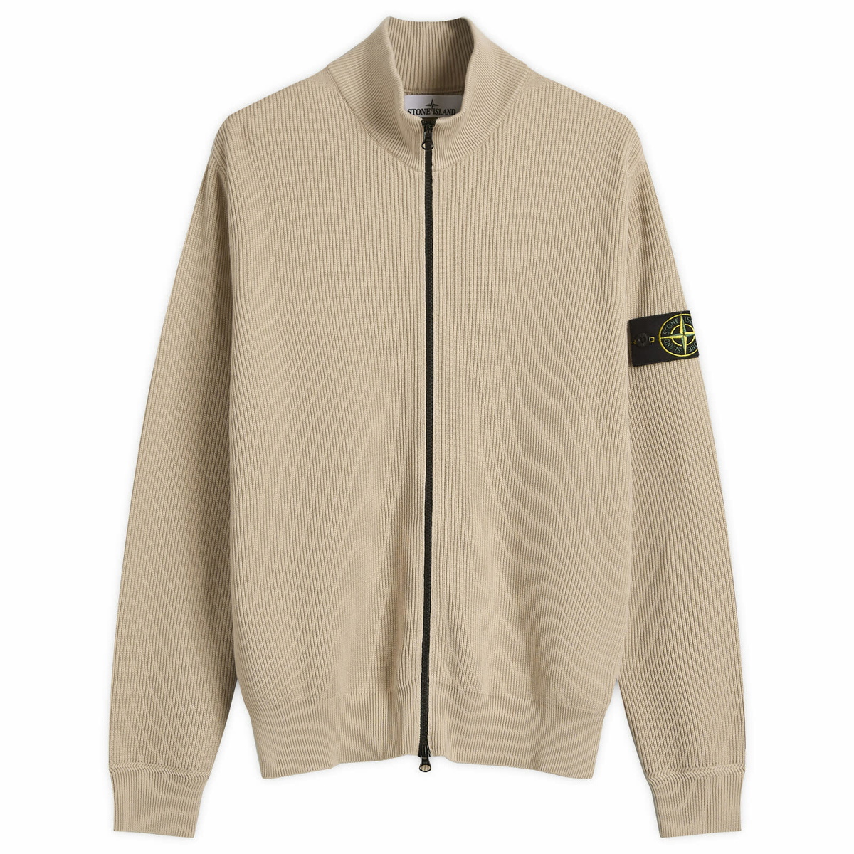 Stone Island Men's Ribbed Cotton Full Zip Cardigan in Desert Stone Island