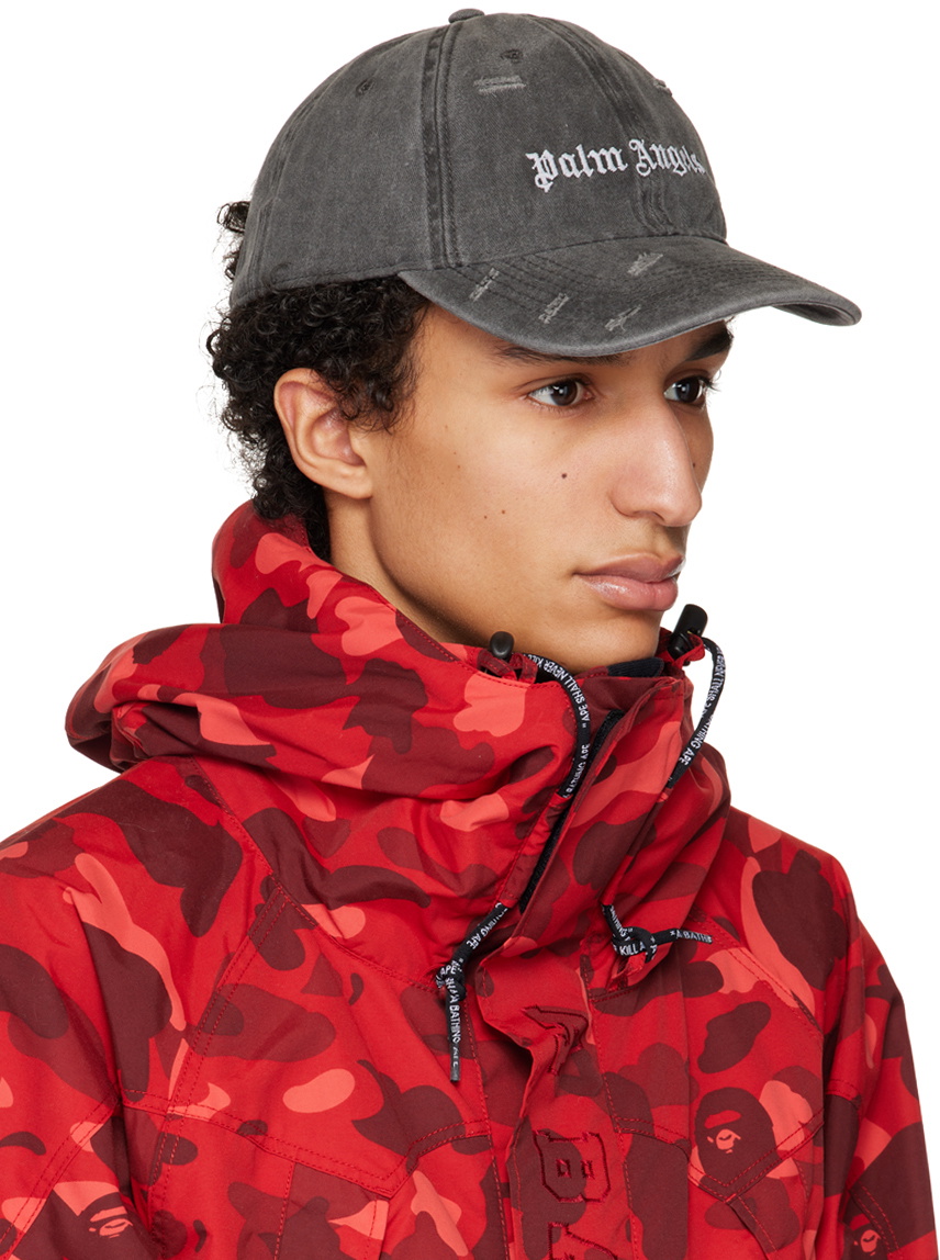 Palm Angels Gray Ripped Logo Cap Palm Angels