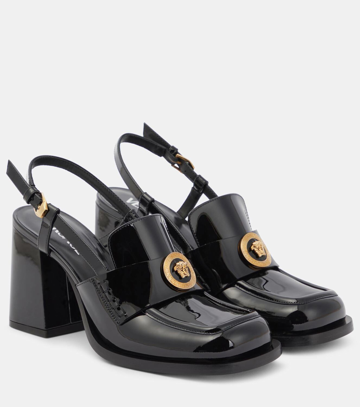 Versace Alia patent leather slingback loafer pumps Versace