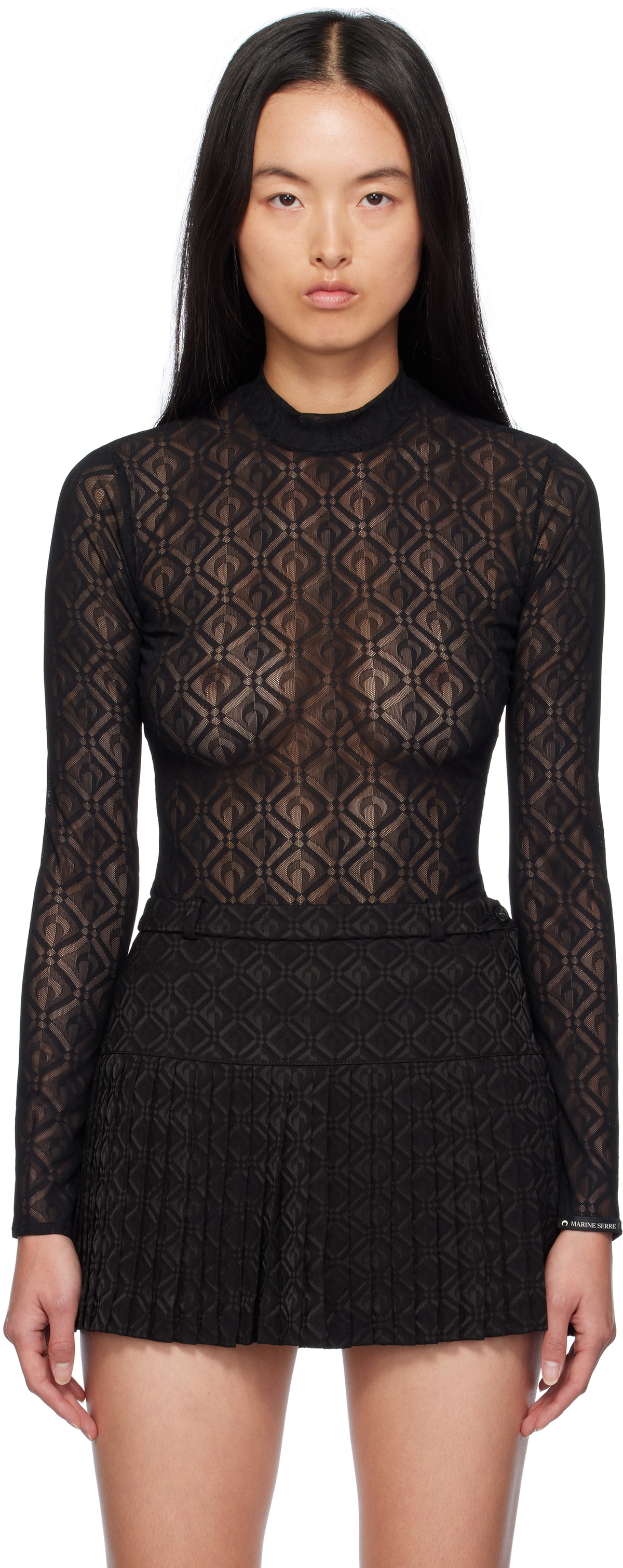 Marine Serre Black Moon Diamond Mesh Second Skin Top Marine Serre