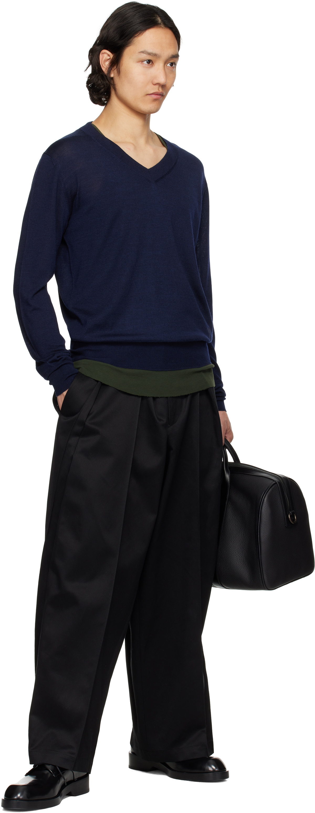 AMI Paris Navy Wool V Neck Sweater AMI