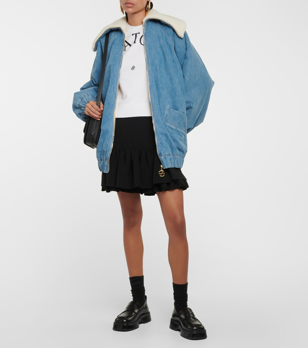 Patou Denim and faux shearling bomber jacket Patou