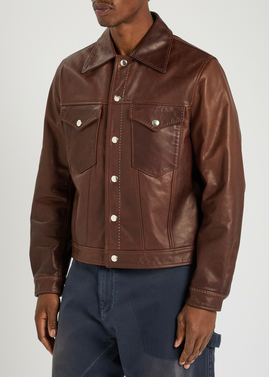 Second Layer Trucker Leather Jacket Brown Second/Layer