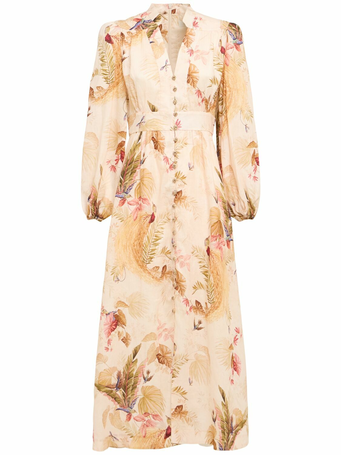 ZIMMERMANN Ascension Linen Plunge Midi Dress Zimmermann