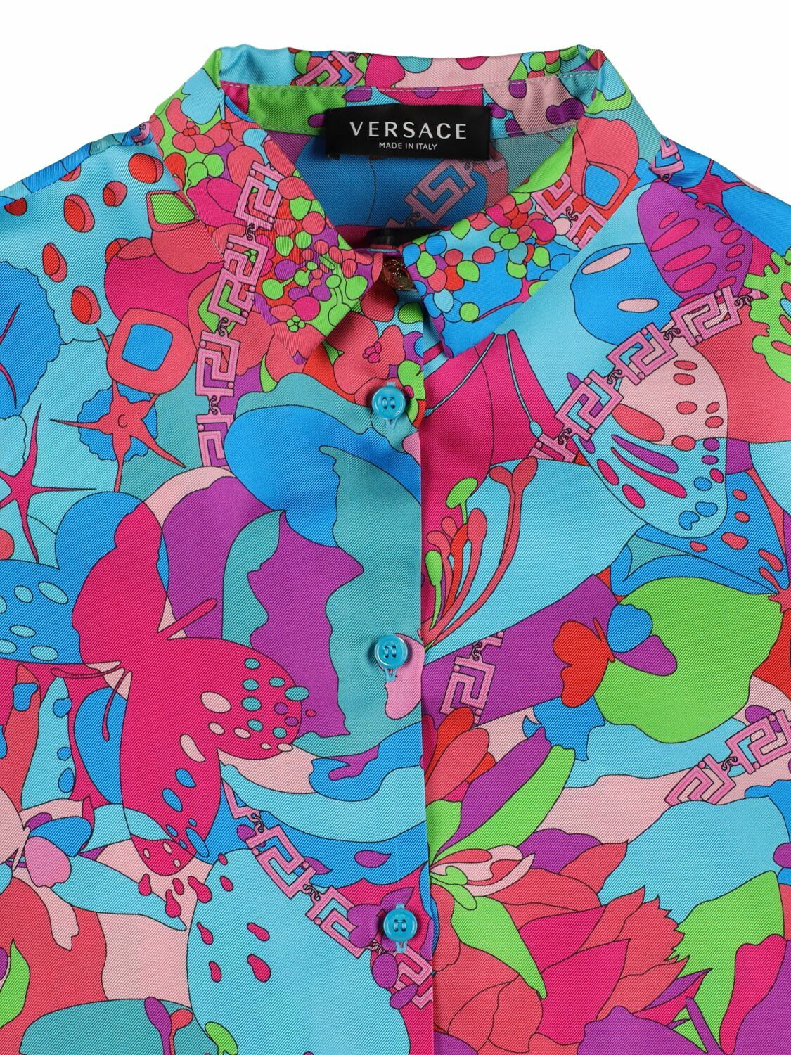 VERSACE Floral Print Silk Twill Shirt Dress Versace