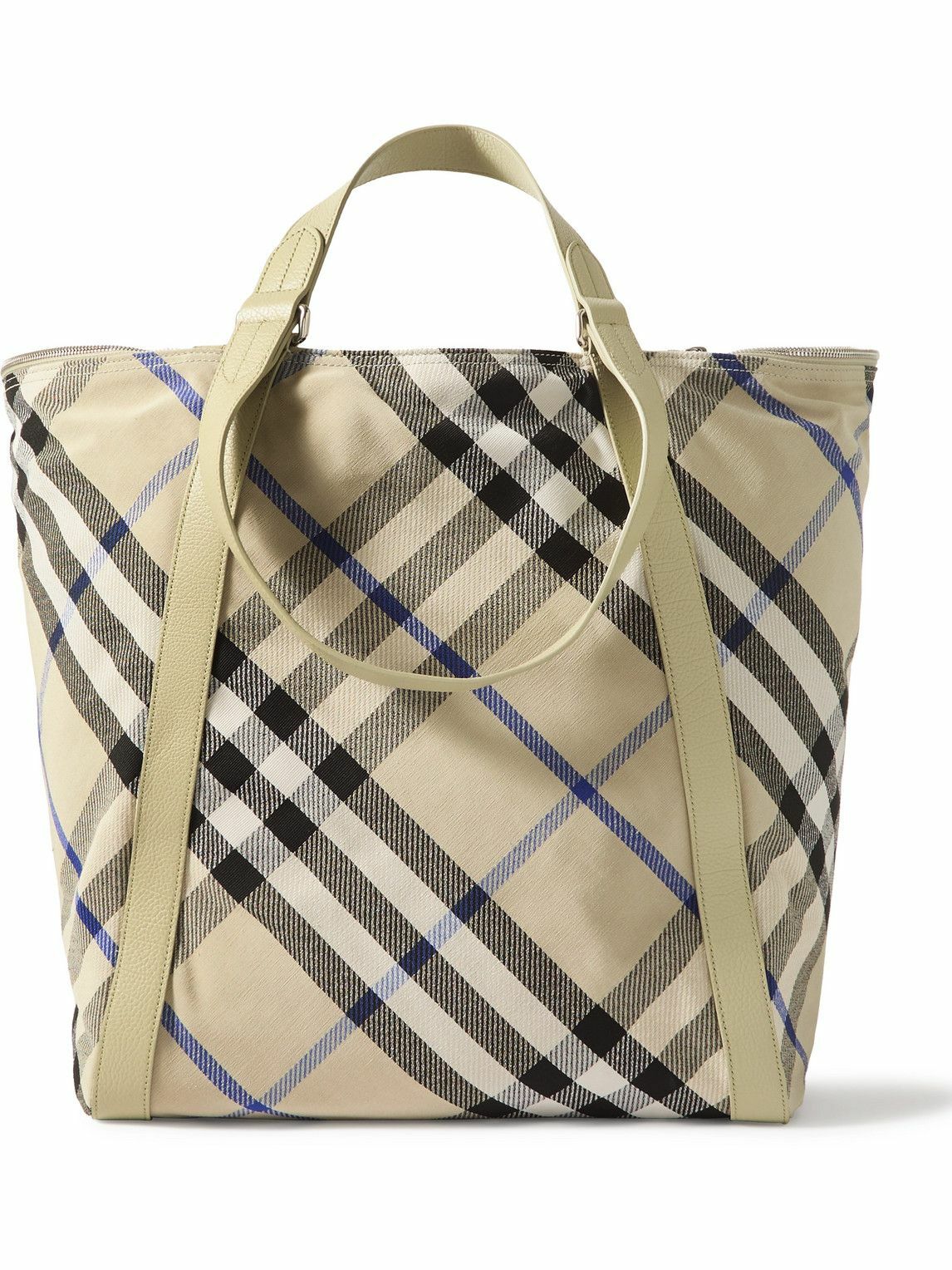Burberry - Large Leather-Trimmed Checked Jacquard Tote Bag Burberry