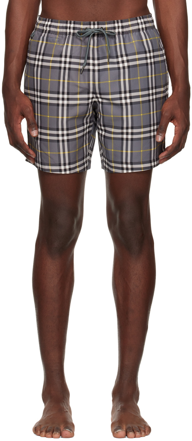 Burberry Gray Check Swim Shorts Burberry